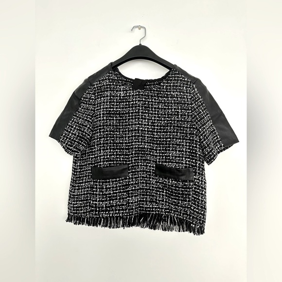 Zara | Tops | Nwt Zara Trf Collection Tweed Crop Top With Faux Leather ...